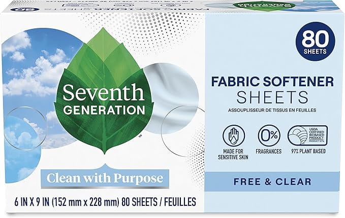 Seventh Generation Dryer Sheets Laundry Fabric Softener, Free & Clear ...