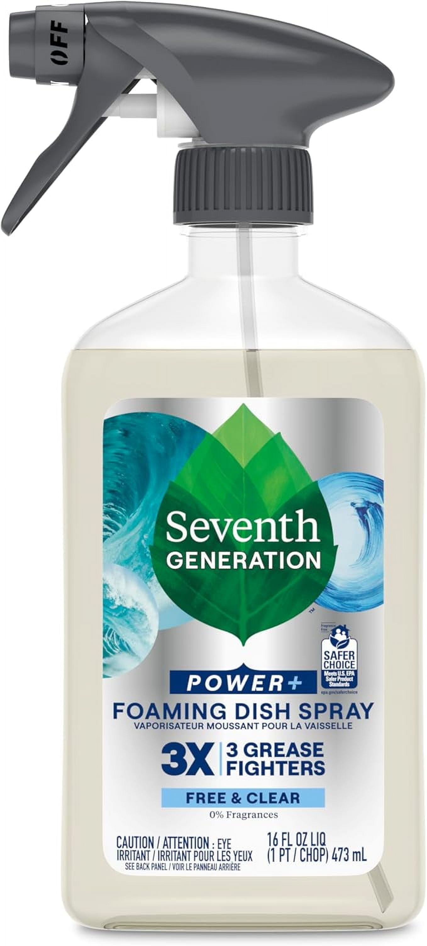 Seventh Generation Foaming Dish Spray, 3X Grease Fighters, Free & Clear ...