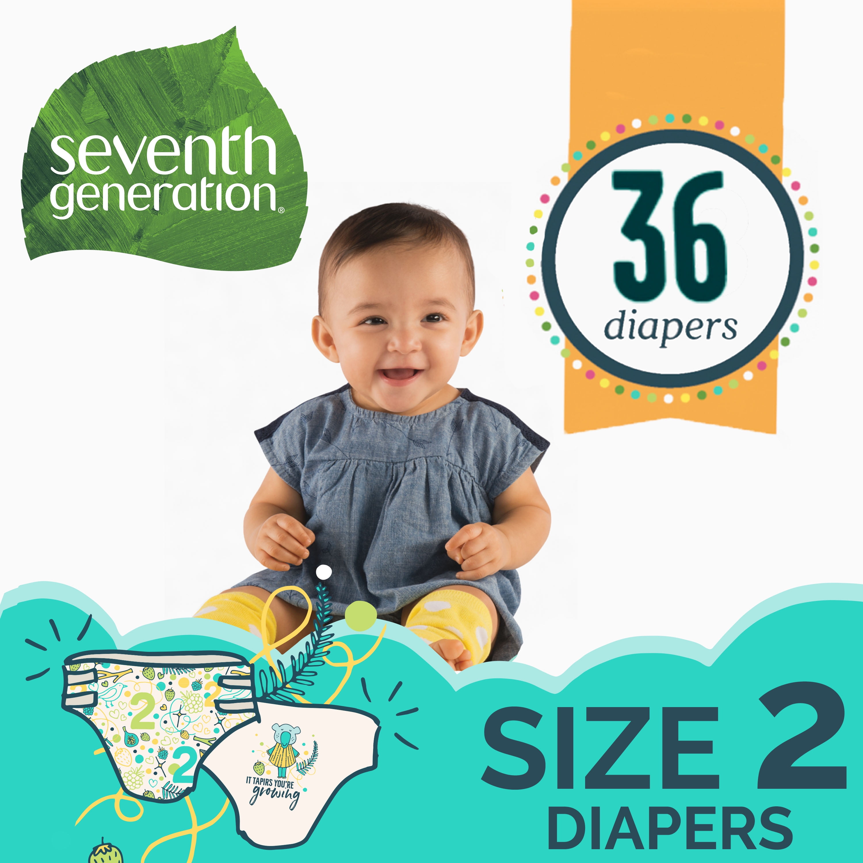 Seventh Generation Free & Clear Baby Diapers with Animal Prints Size 2 ...