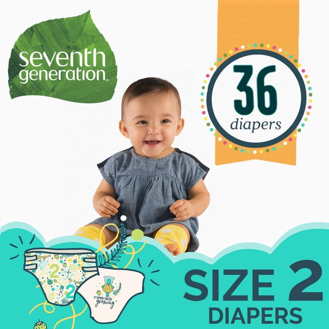 Seventh Generation Free & Clear Baby Diapers with Animal Prints Size 2 ...