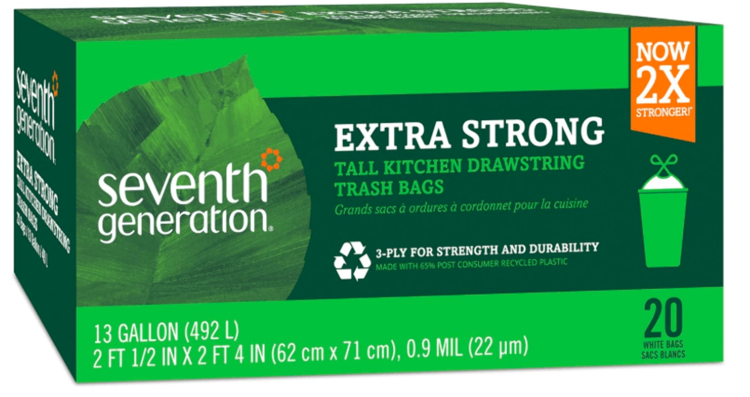 Seventh Generation Tall Kitchen Garbage Bags, Extra Strong, Made from ...