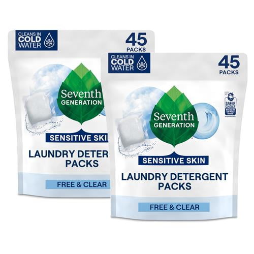 Seventh Generation Laundry Detergent Packs, Free & Clear, 90 Loads (2 ...