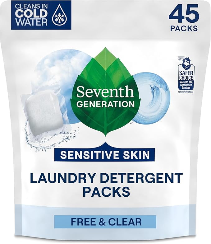 Seventh Generation Laundry Detergent Packs, Free & Clear, Made for ...