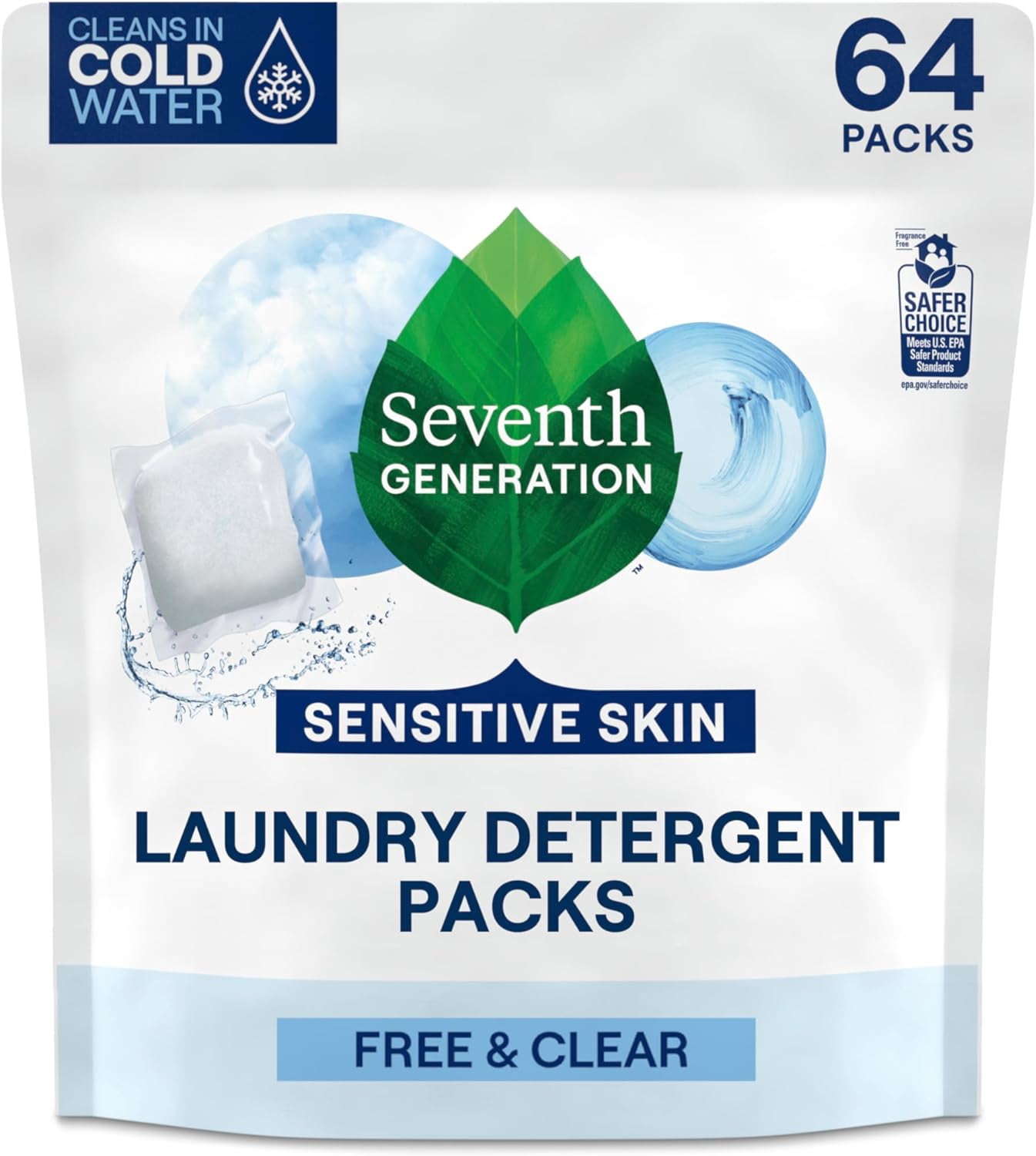 Seventh Generation Laundry Detergent Packs, Free & Clear, Made for ...