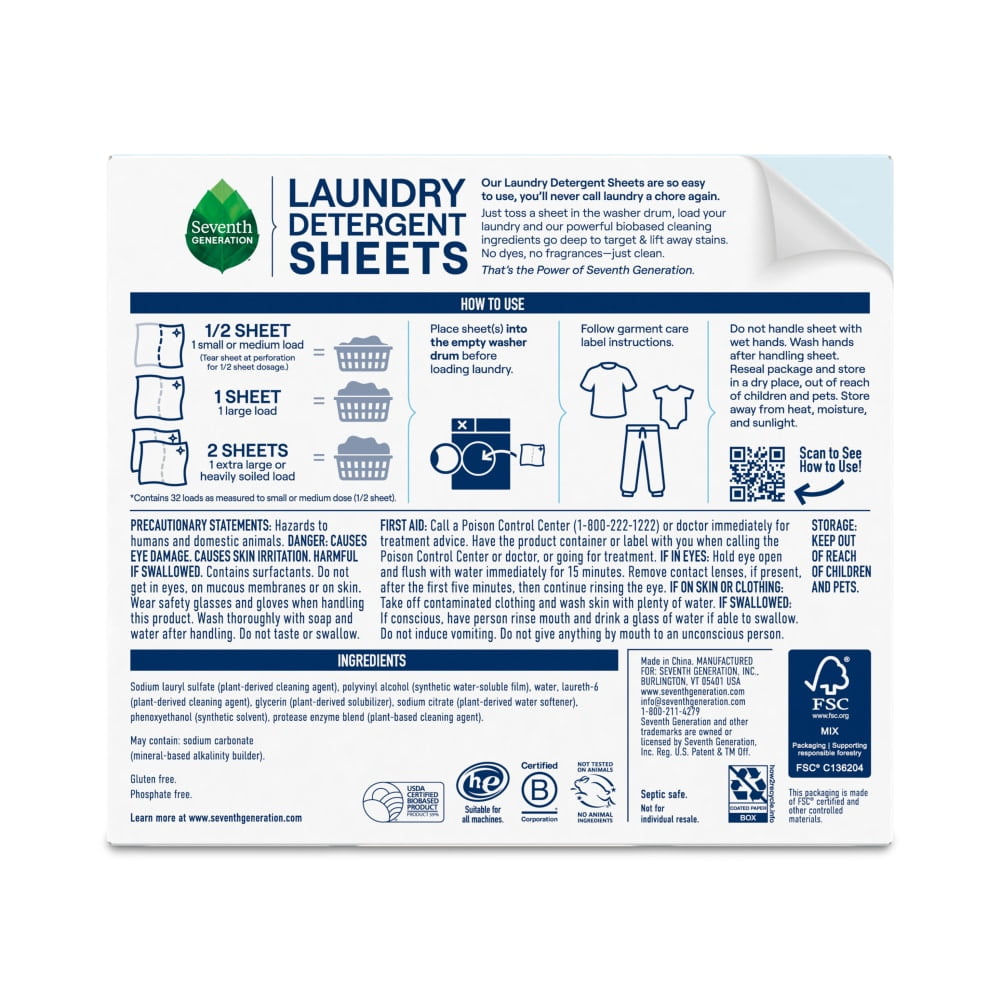 Seventh Generation Laundry Detergent Sheets Free and Clear - 32 ct ...
