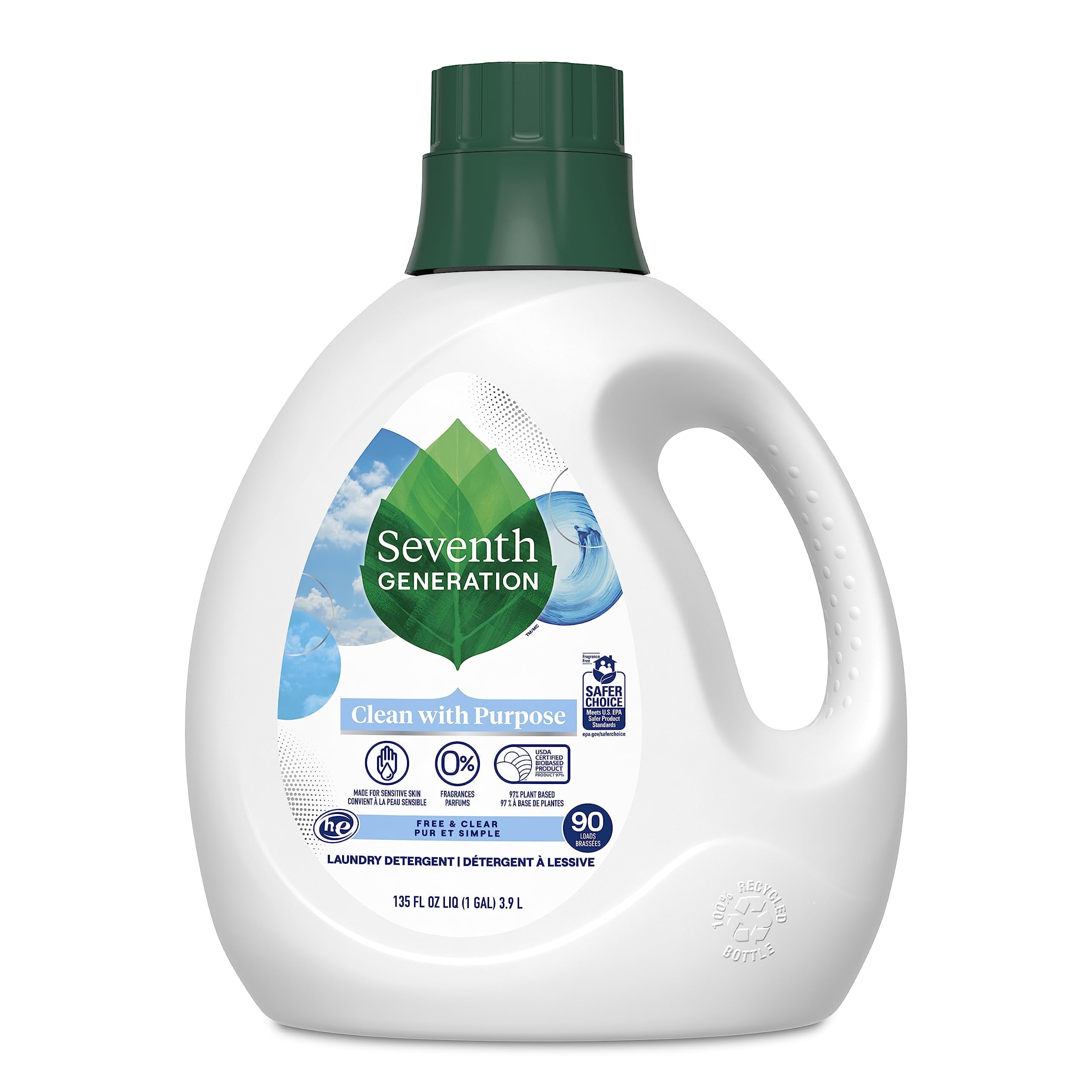 Seventh Generation 135 Fl Oz, 90 Loads, Free & Clear, USDA 97% Biobased ...