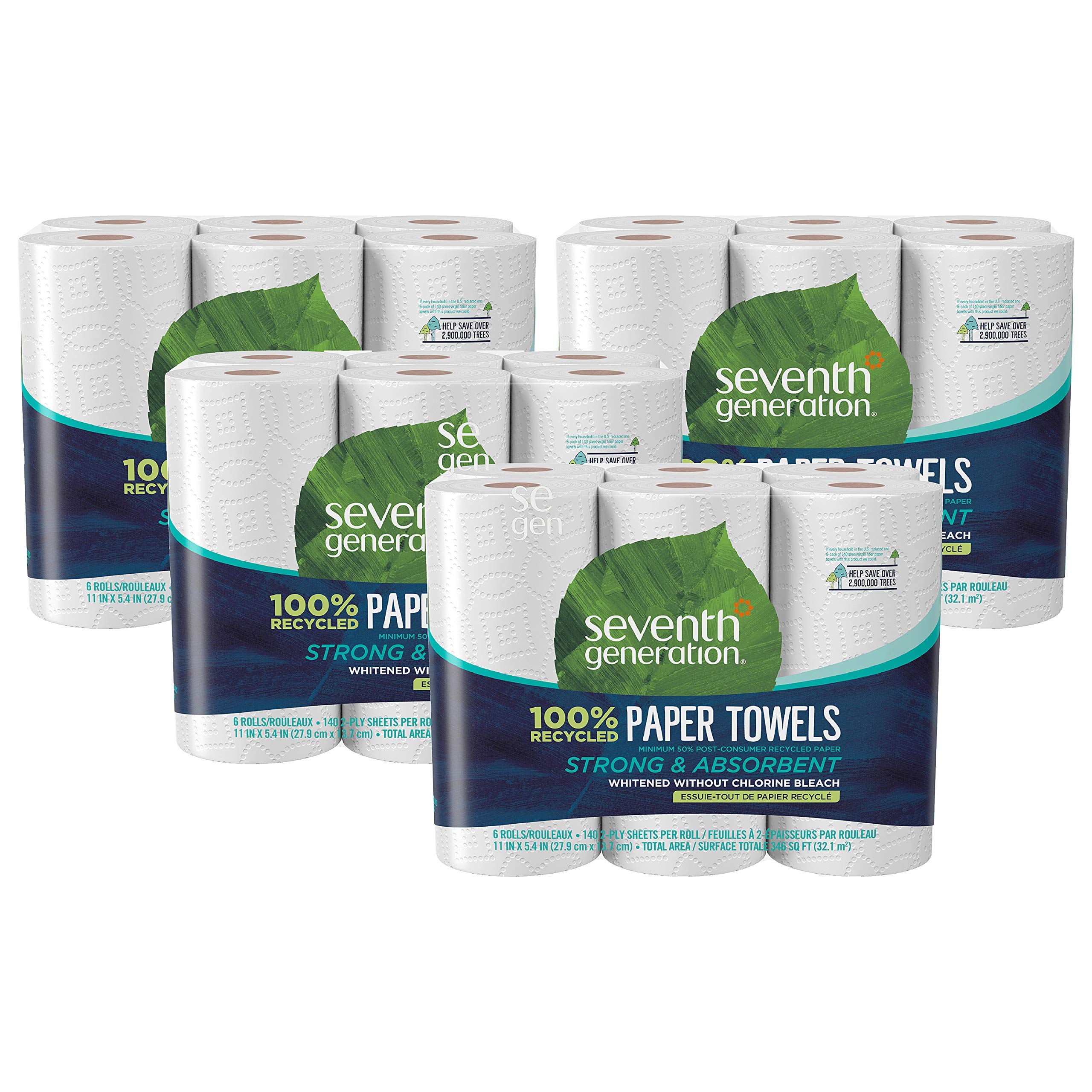 Seventh Generation Paper Towels, 100% Recycled Paper, 2-ply, 6-Count ...