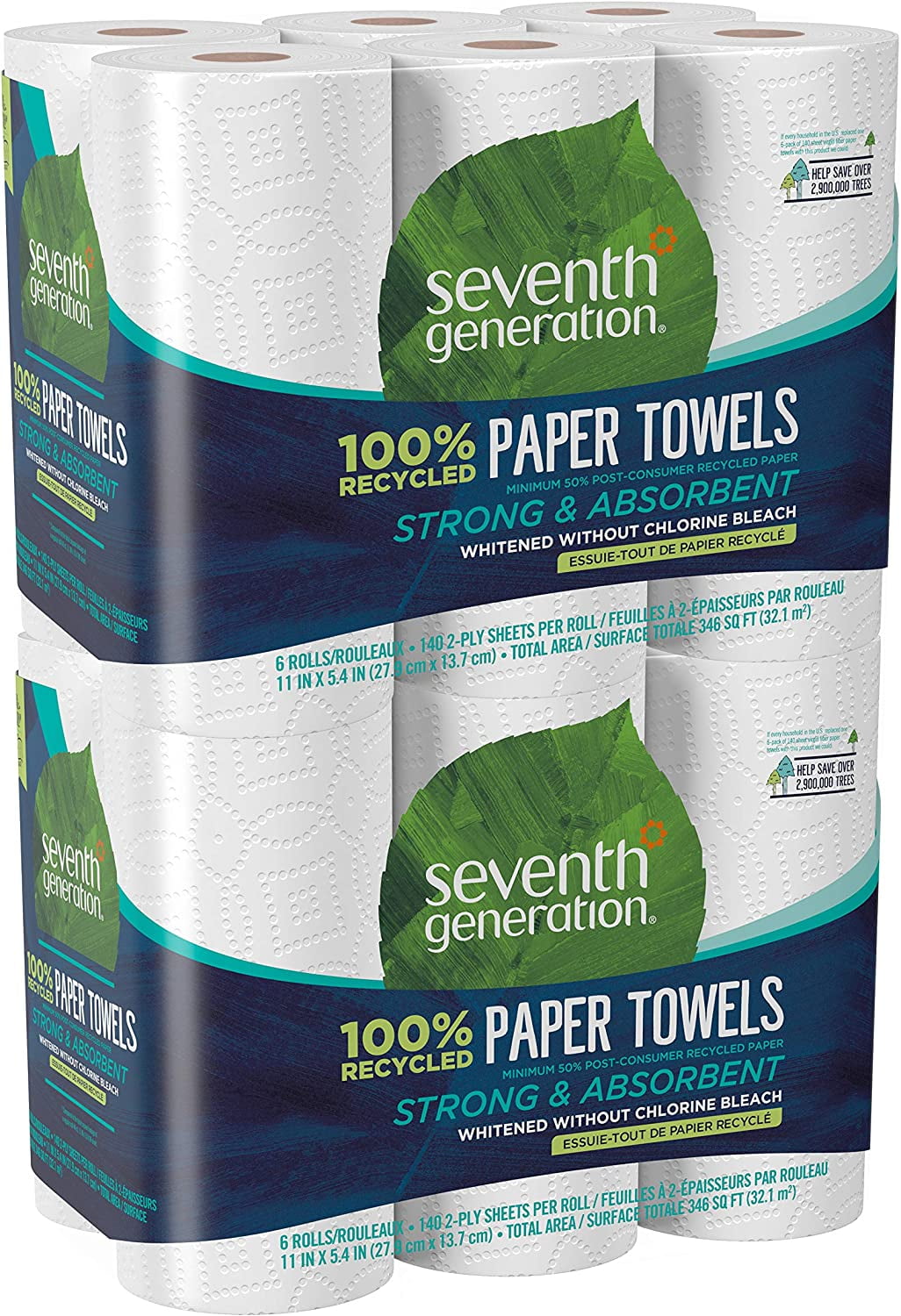 Seventh Generation Paper Towels, 100% Recycled Paper, 2-Ply, 6 Roll, 6 ...
