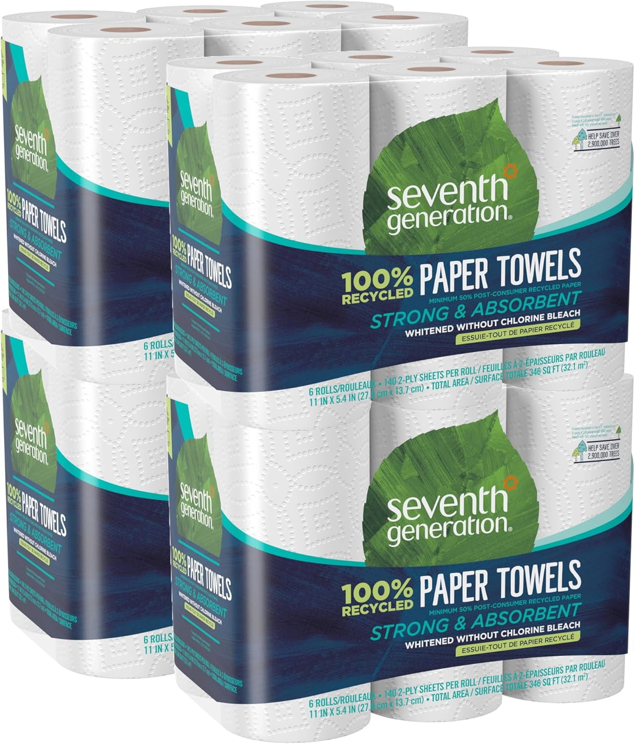 Seventh Generation Paper Towels 2-Ply 4 Pack 100% Recycled Paper 6 ...