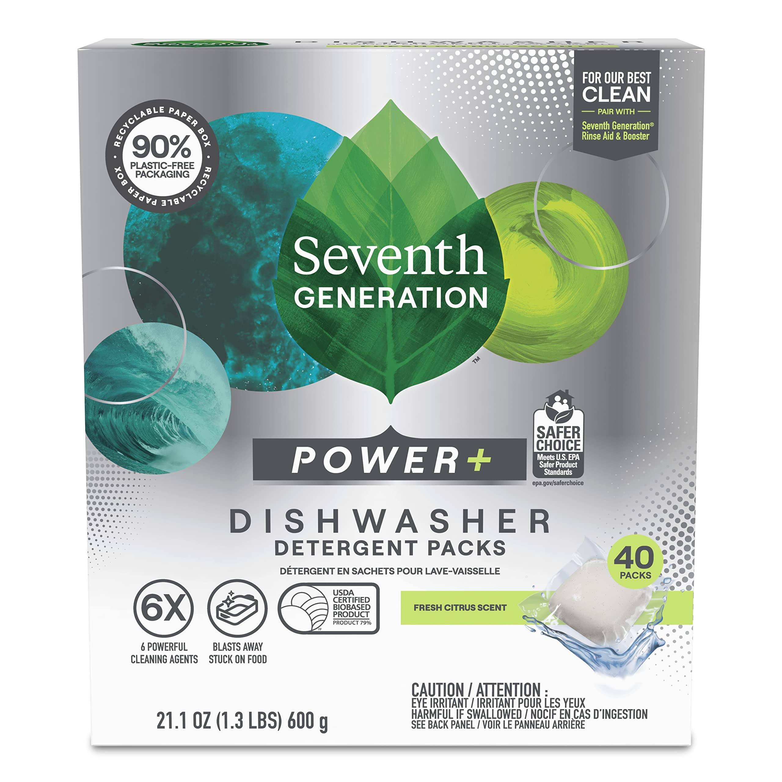 Seventh Generation Power Plus Dishwasher Detergent Packs Fresh Citrus ...
