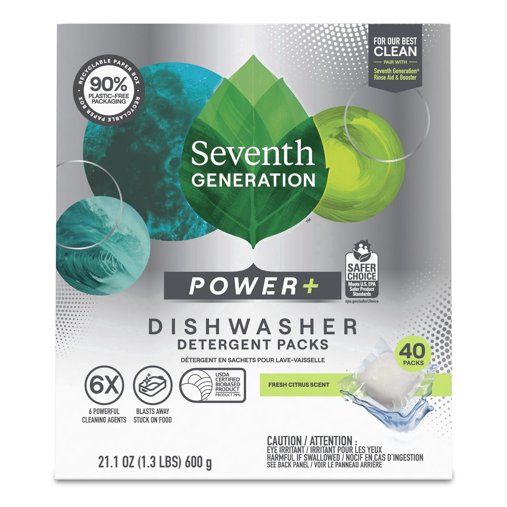 Seventh Generation Power Plus Dishwasher Detergent Pods, Fresh Citrus ...