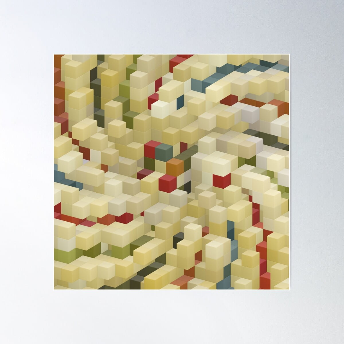 Seventies Styled 3D Blocks Poster Wall Art, Modern Wall Decor For ...