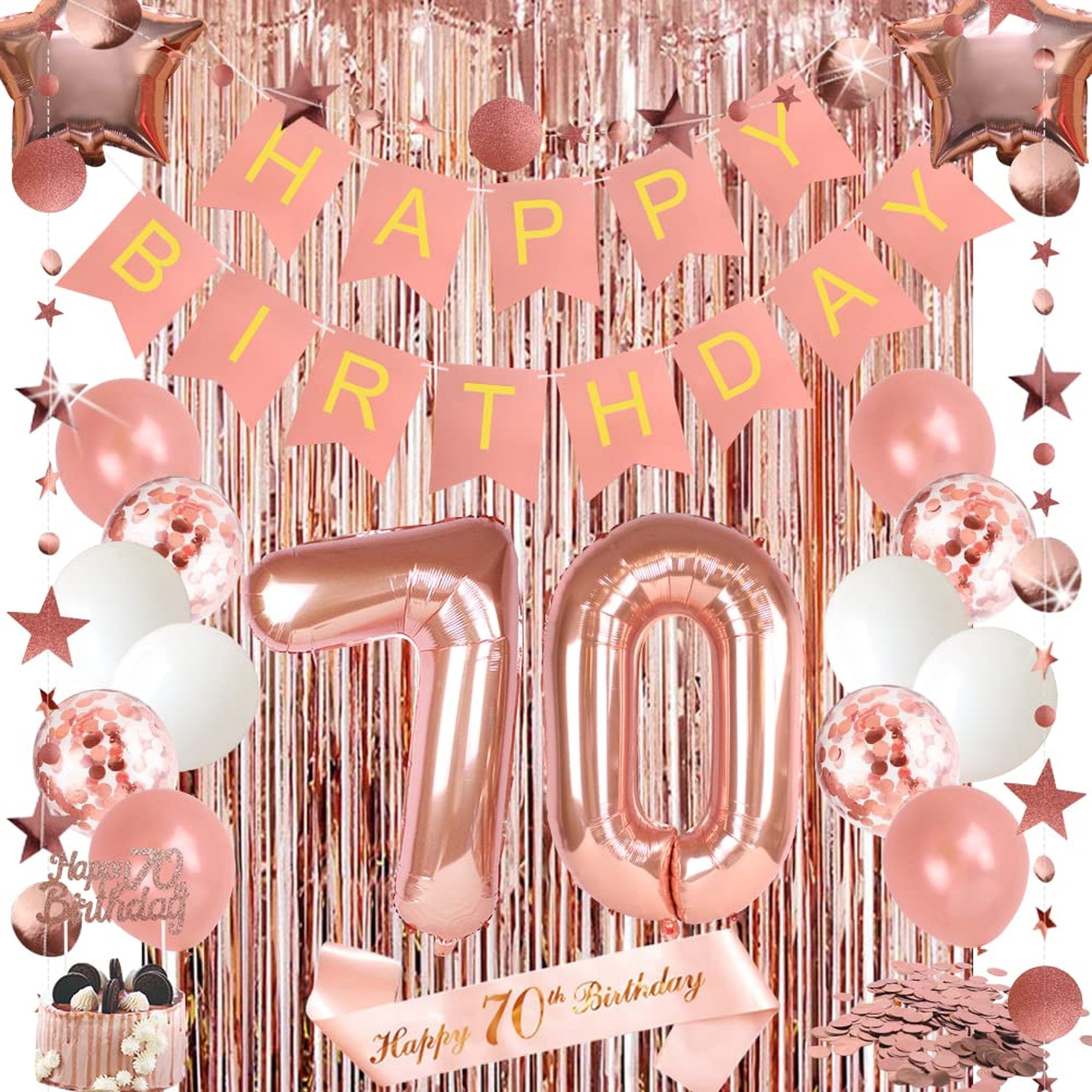 Seventy & Fabulous Celebration Kit: Elegant Birthday Banner, Rose Gold ...