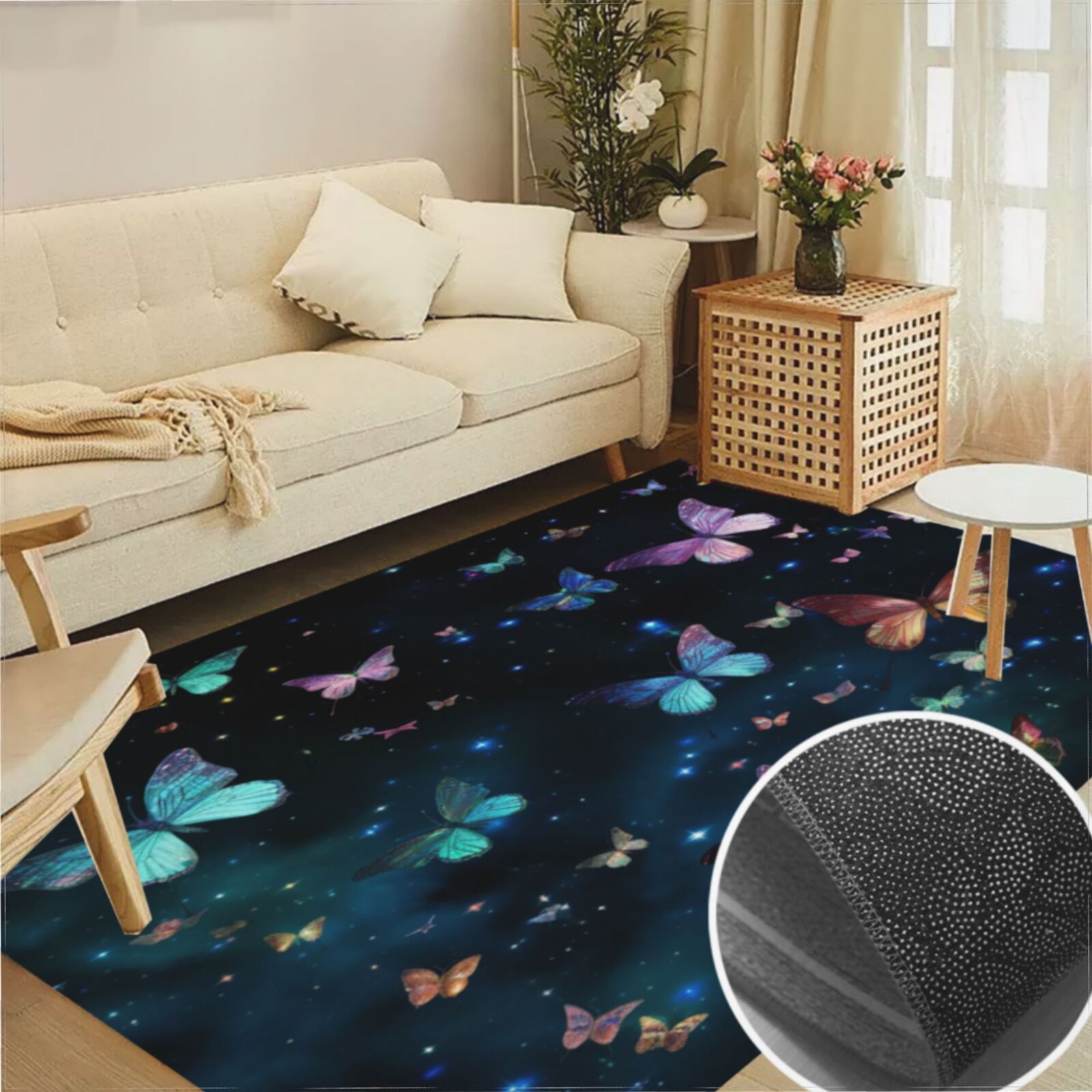 Several Colorful, Glowing Butterflies Float In The Starry Sky (1) Adult ...