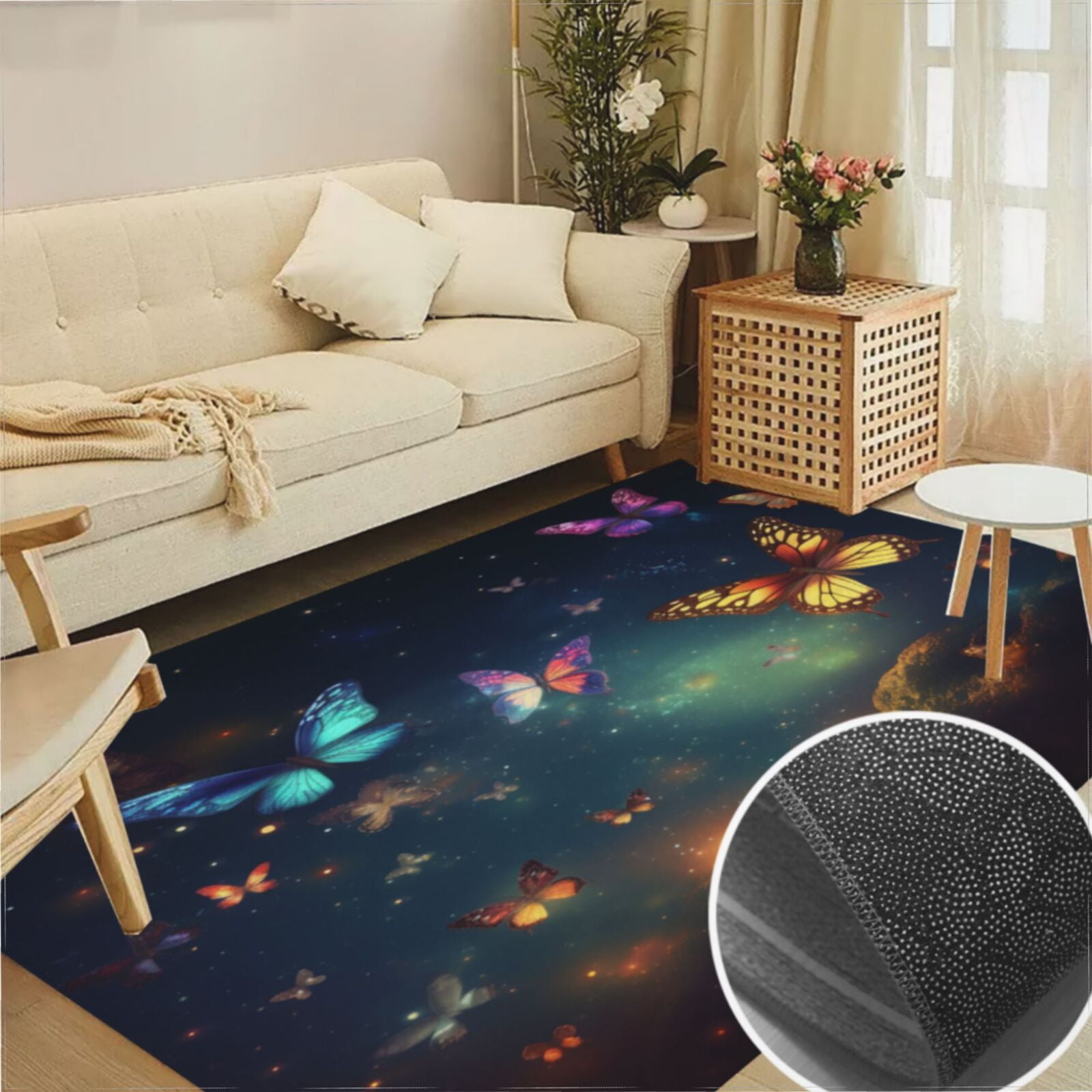 Several Colorful, Glowing Butterflies Float In The Starry Sky (4) Adult ...