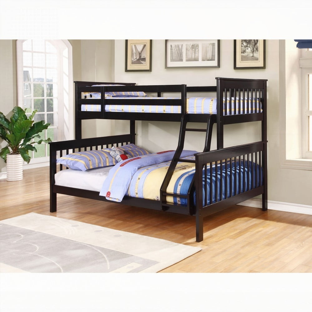 Severington Black Wood Twin Over Full Bunk Bed Crafted from Solid Pine ...