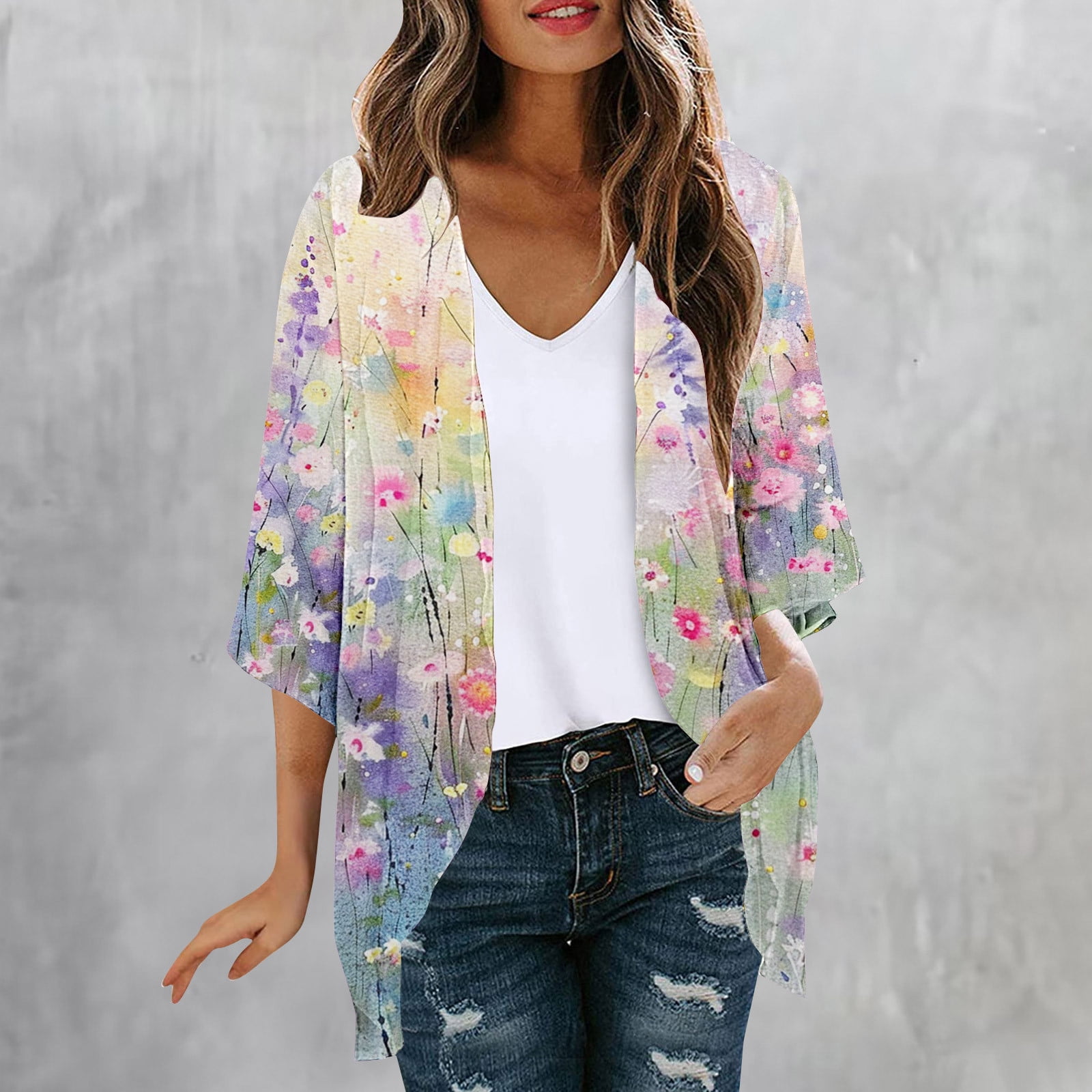 Sevevn Cardigan for Women Lightweight Flowy Fake 2 Piece Open Front ...