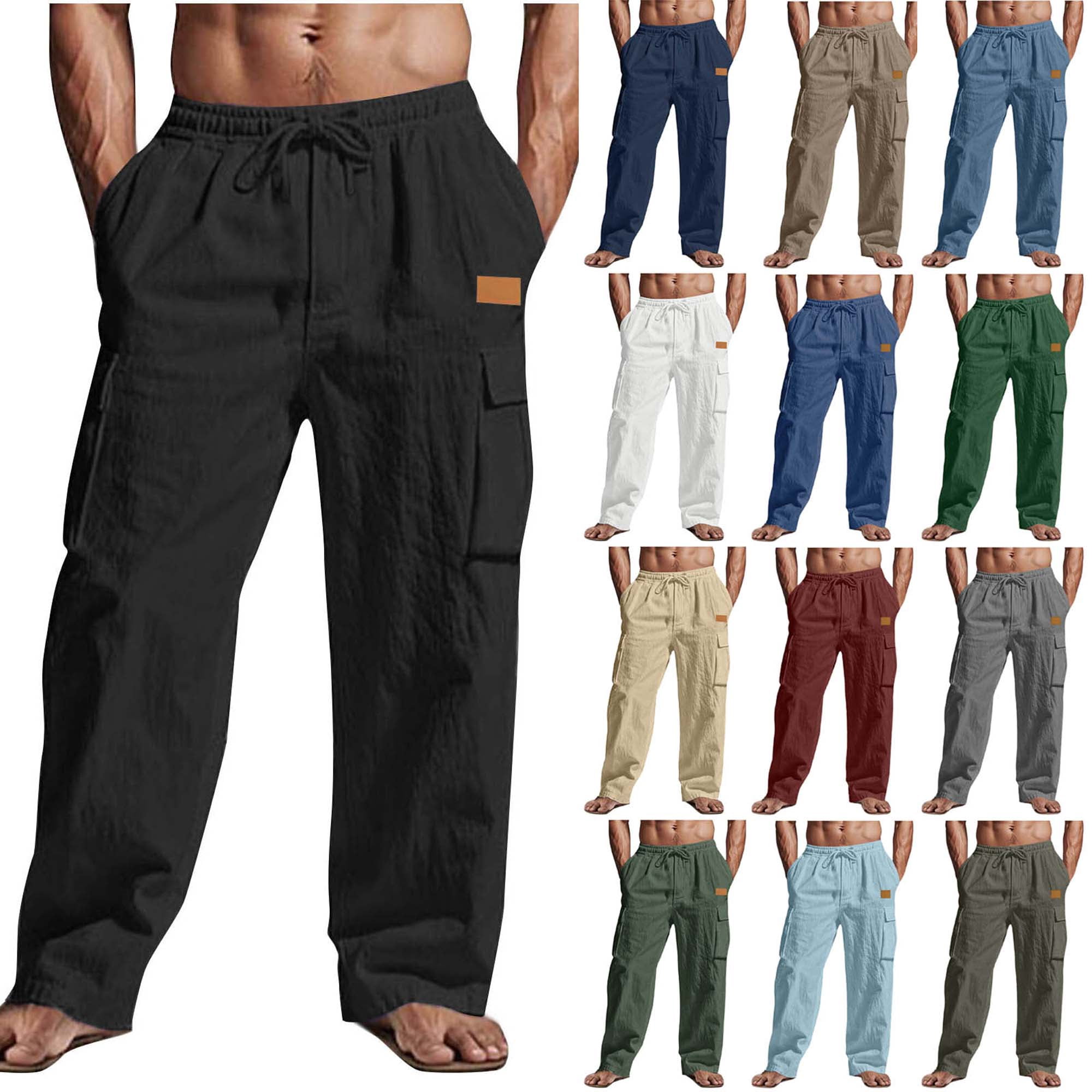 Sevevn Men’s Casual Drawstring Cargo Pants Lightweight Breathable Loose ...