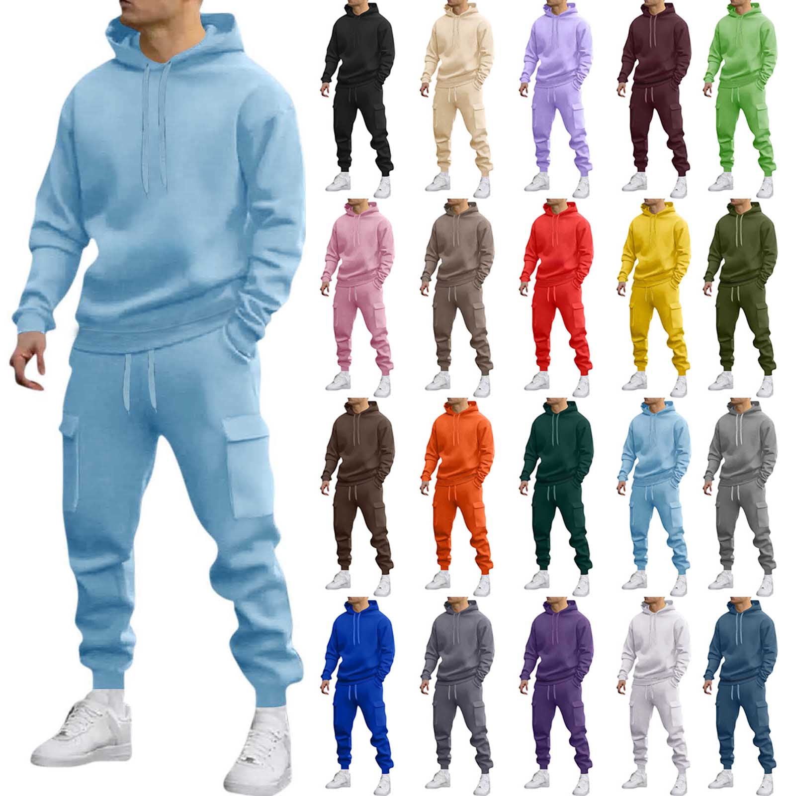 Sevevn Men's Hoodie & Cargo Jogger Set Casual Athletic Tracksuit with ...