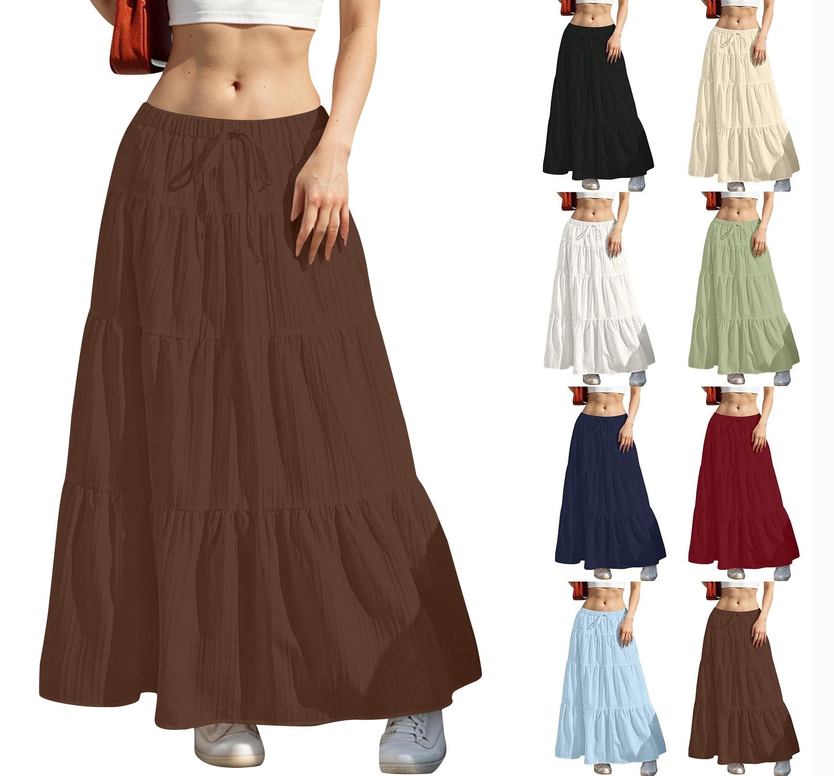Sevevn Women Fashion Summer Casual Comfy Solid A-Line Long Skirts ...