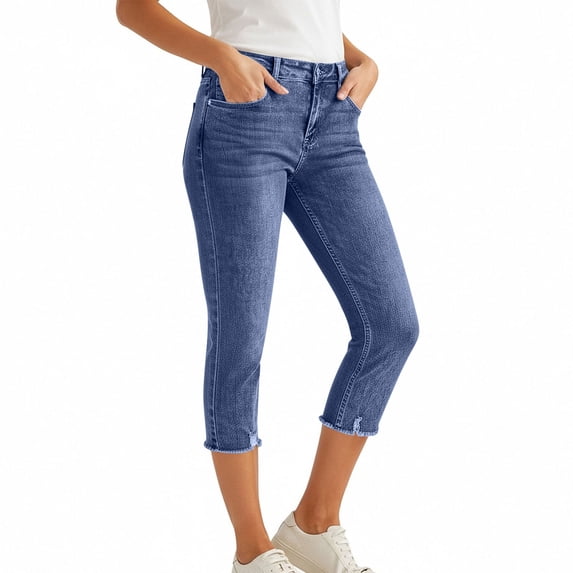 Sevevn Women's Mid-Rise Capri Jeans Straight Leg Denim Cropped Pants ...