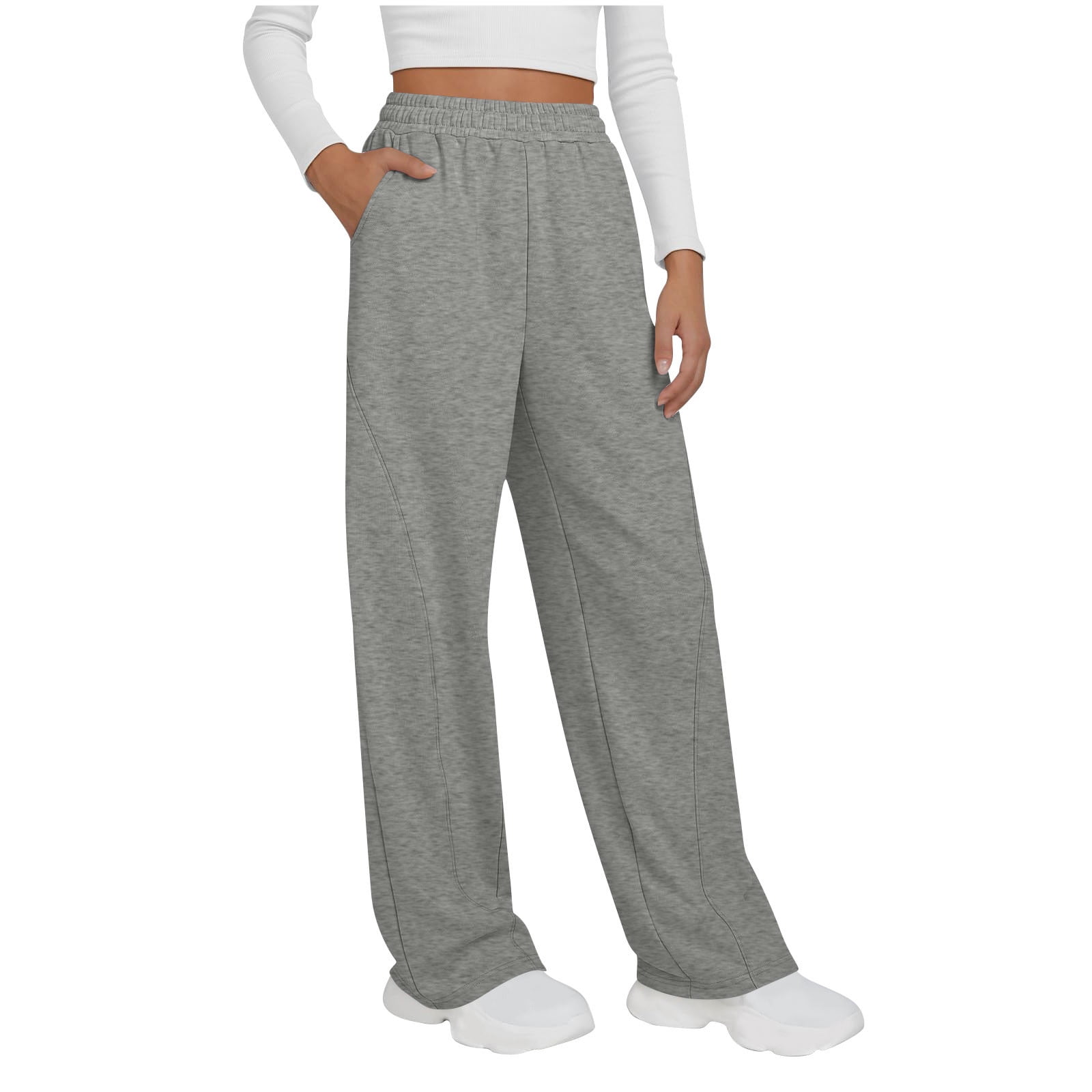 Sevevn Women's Solid Color Casual Wide Leg Pocket Sweatpants Long Pants ...