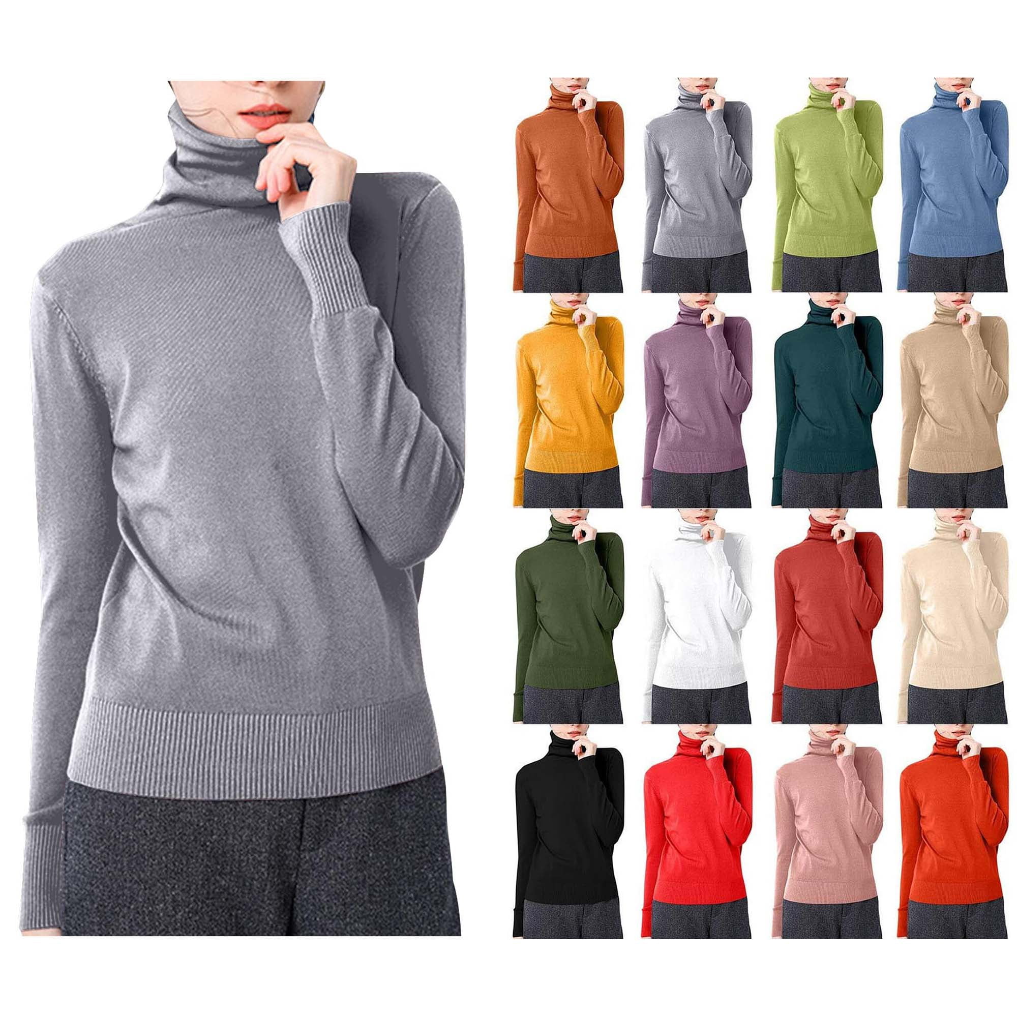 Sevevn Women's Solid Color Long Sleeved Blouses Turtleneck Slim Base ...