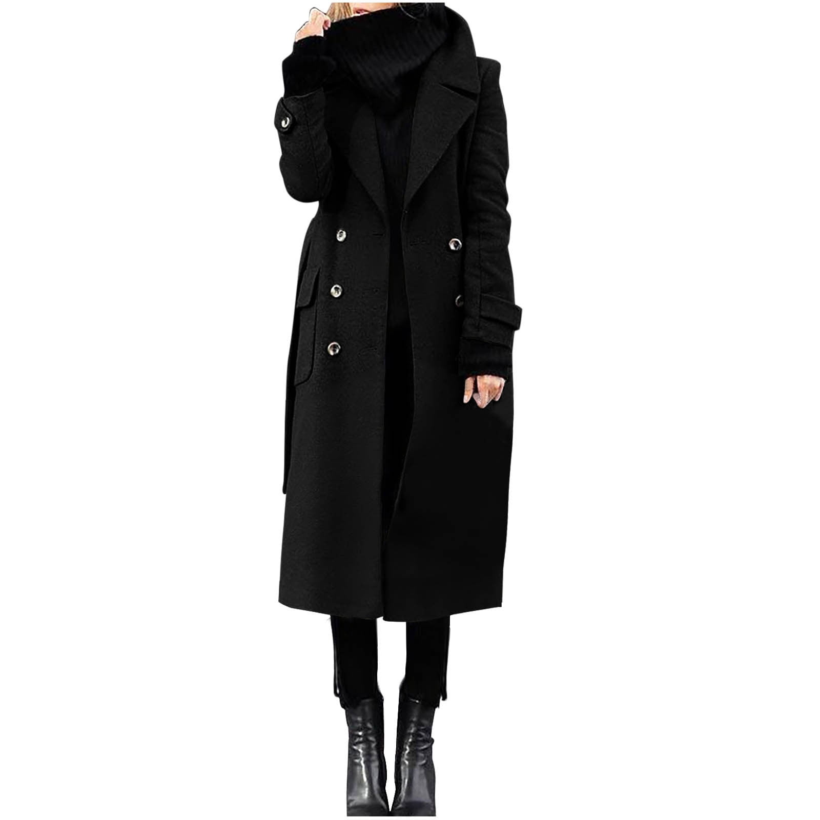 Sevevn Women's Winter Double Breasted Wool Coat Business Casual Long ...