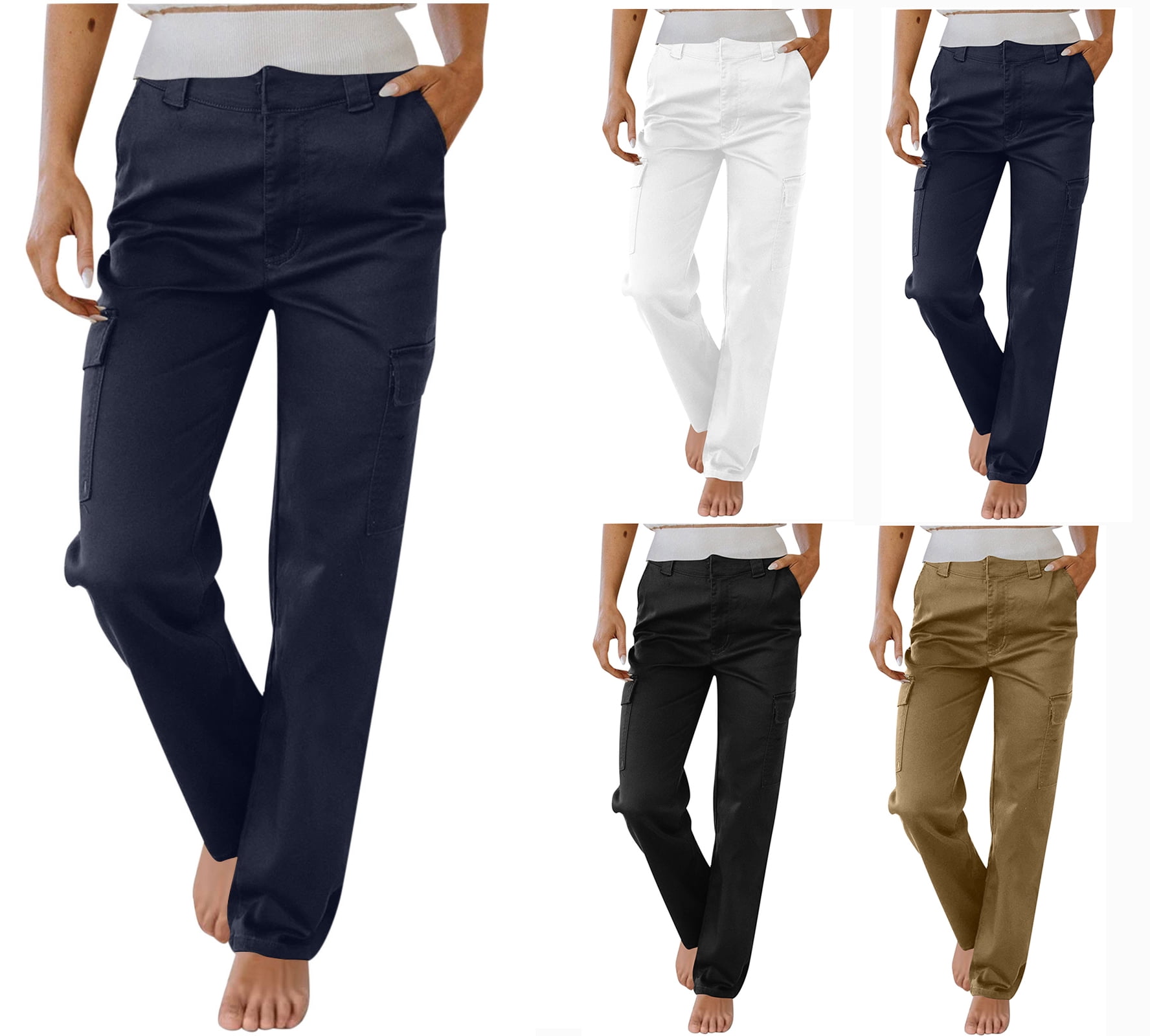 Sevevn Women's Work Pants Mid Rise Relaxed Straight Leg Cargo Casual ...