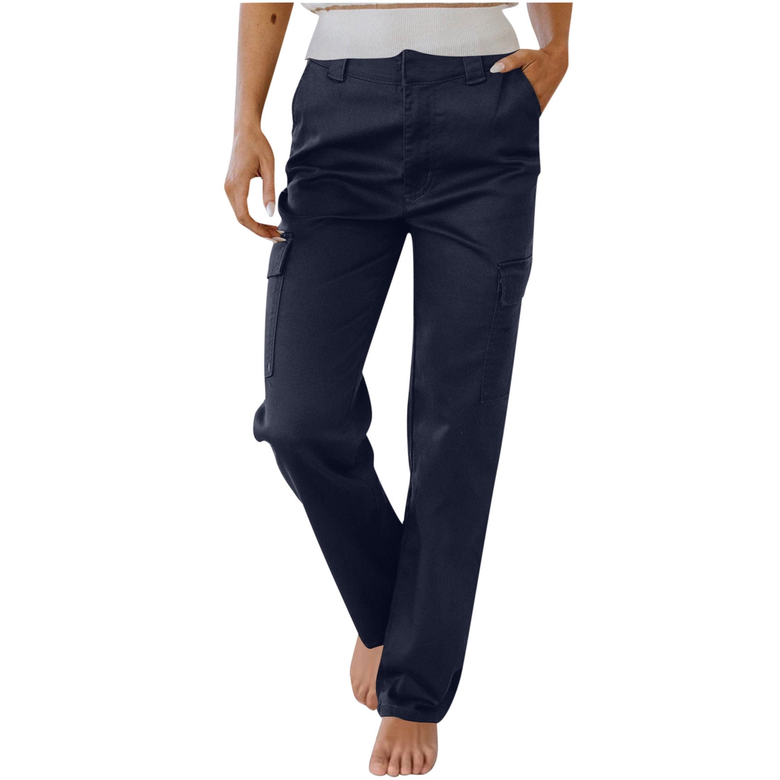 Sevevn Women's Work Pants Mid Rise Relaxed Straight Leg Cargo Casual ...