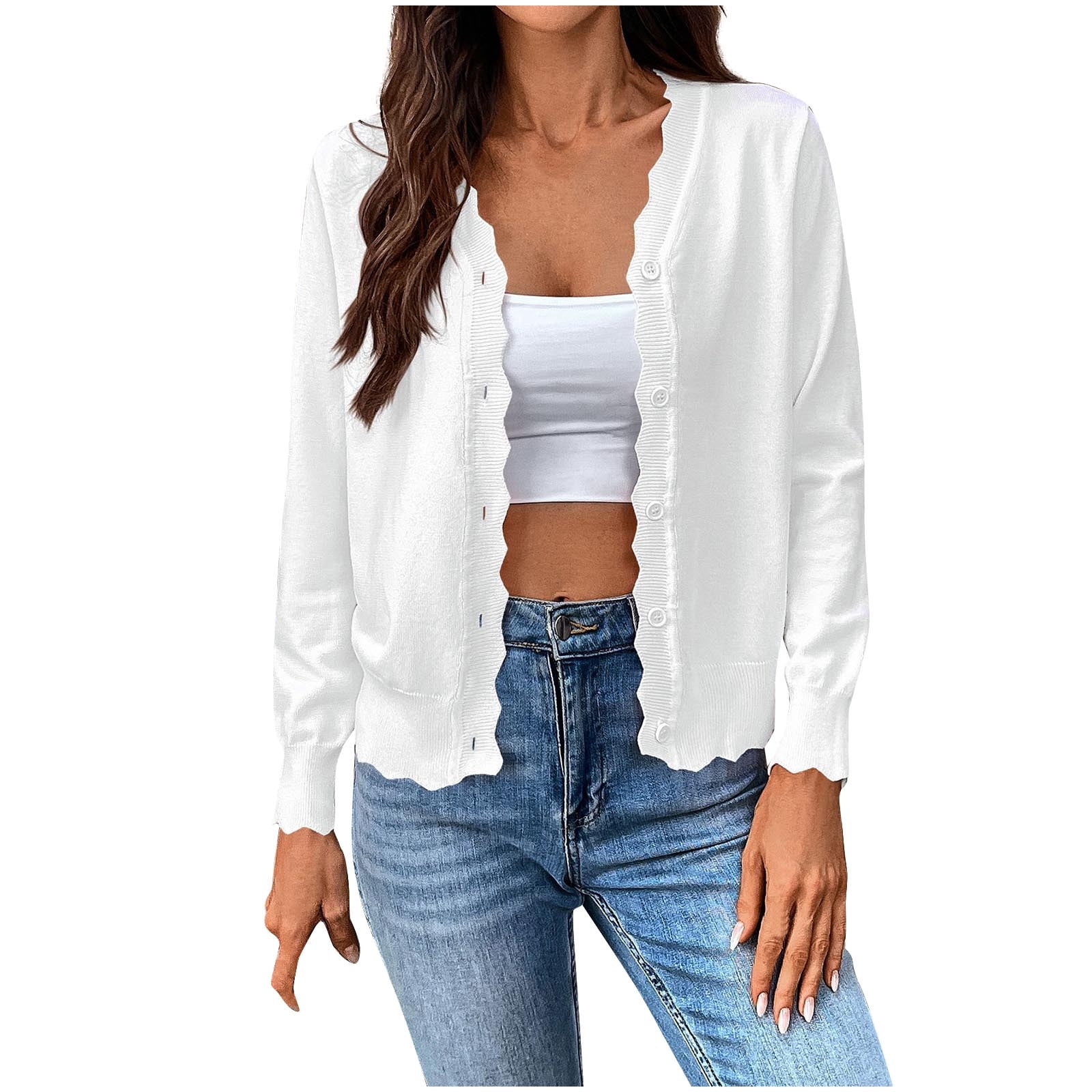 Sevevn Womens Lightweight Summer Cropped Cardigan Long Sleeve Button up ...