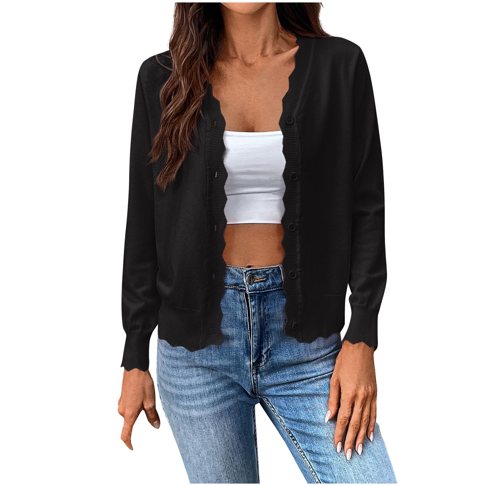 Sevevn Womens Lightweight Summer Cropped Cardigan Long Sleeve Button up ...