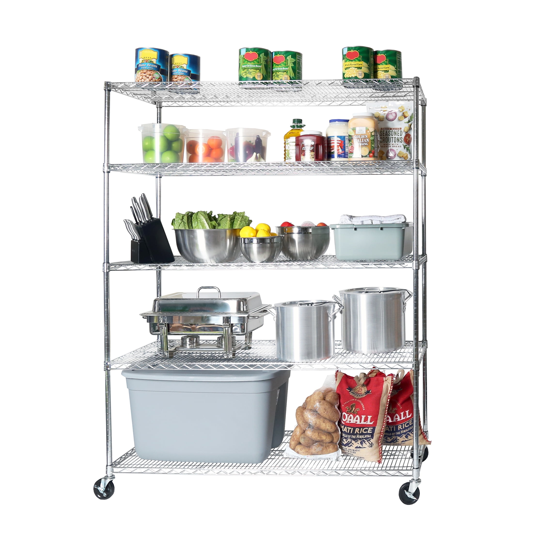 Seville Classics 5-Shelf Steel Wire Shelving System with Casters/Wheels ...