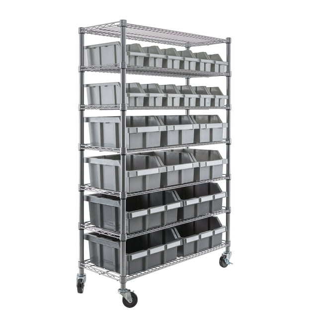 Seville Classics 7-Tier NSF 21-Bin Rack, 36" W x 14" D x 56" H, Gray ...