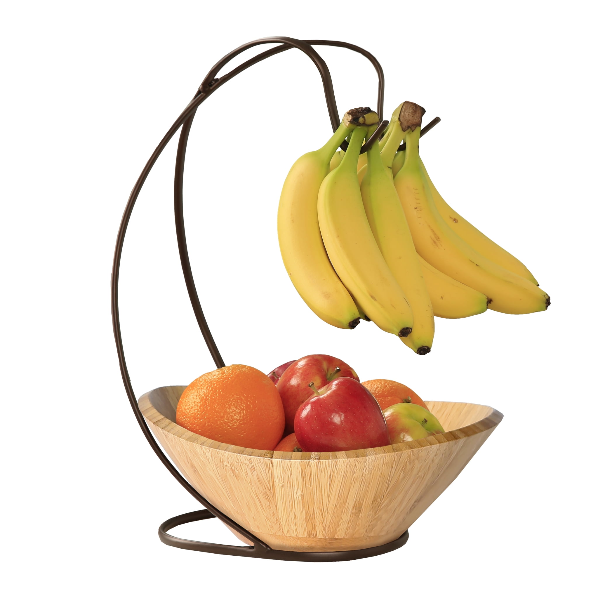 Seville Classics Bamboo Fruit Bowl with Banana Hook Steel Wire Tree ...