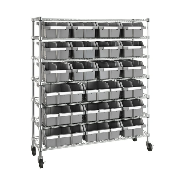 "Seville Classics 7-Tier 21-Bin Rack with Wheels, 48""W x 14""D x 56""H ...