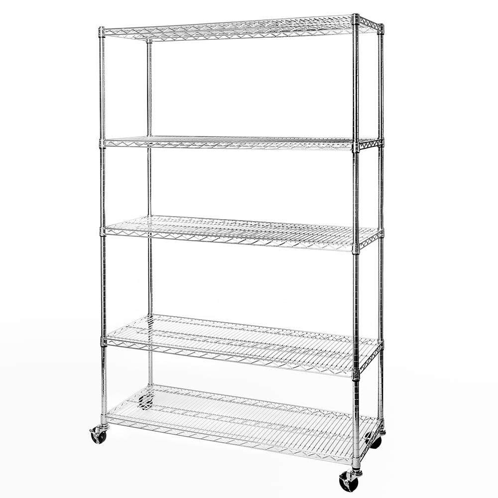 "Seville Classics 5-Tier UltraDurable Steel Wire Shelving, Chrome, 48 ...