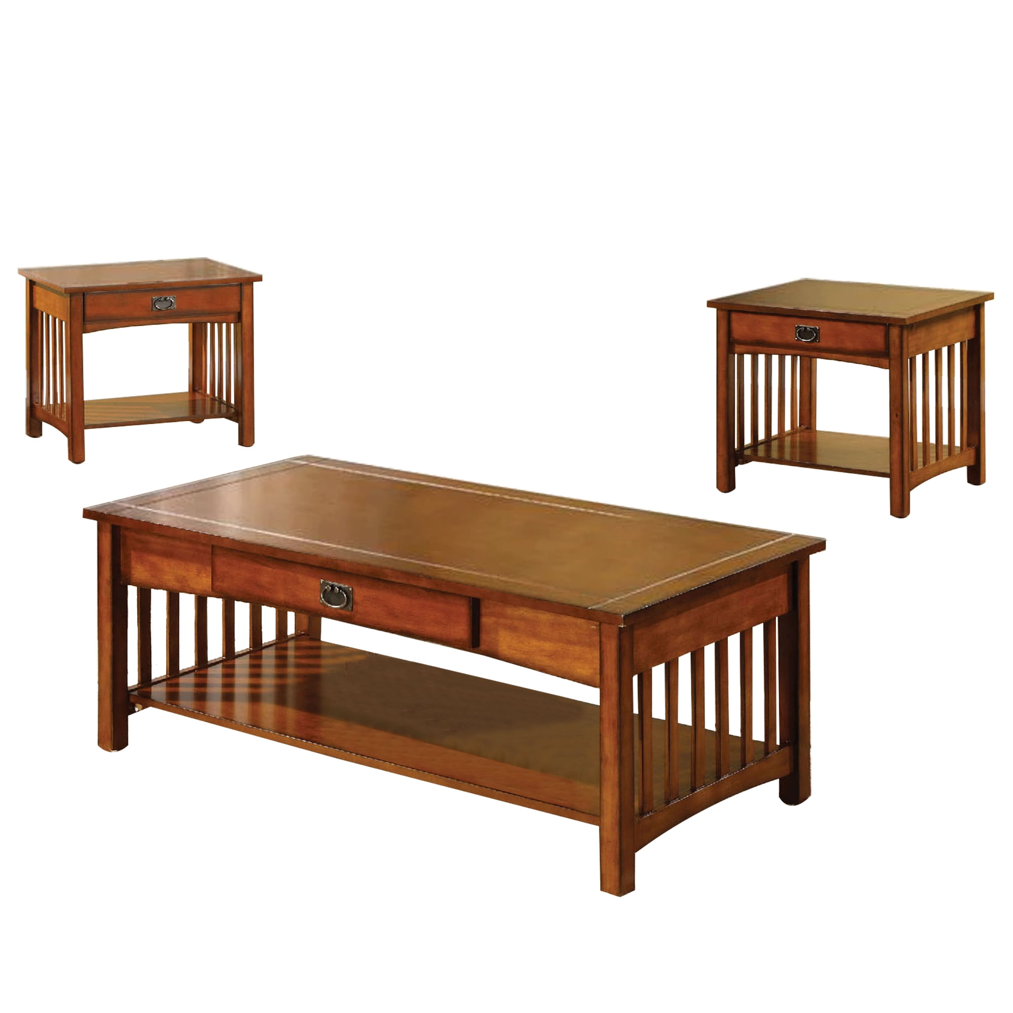 Seville Elegantly Designed 3 Piece Table Set, Antique Oak - Walmart.com