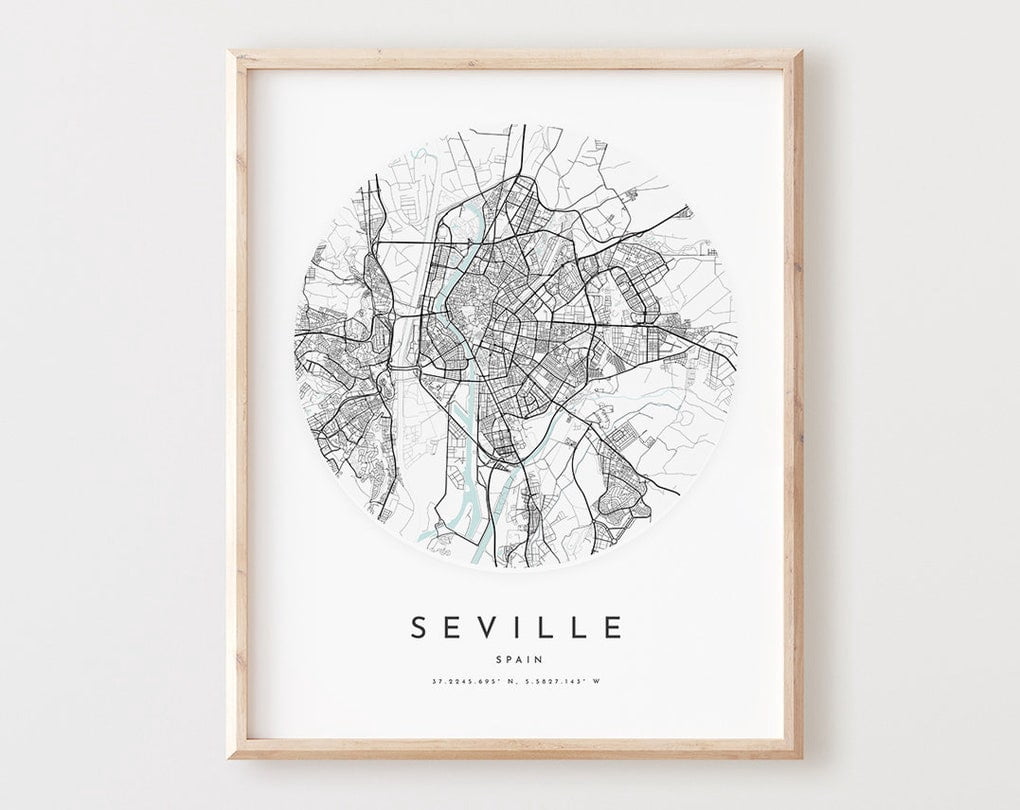 Seville Map Print, Seville Map Poster City Wall Art, Seville Road Map ...