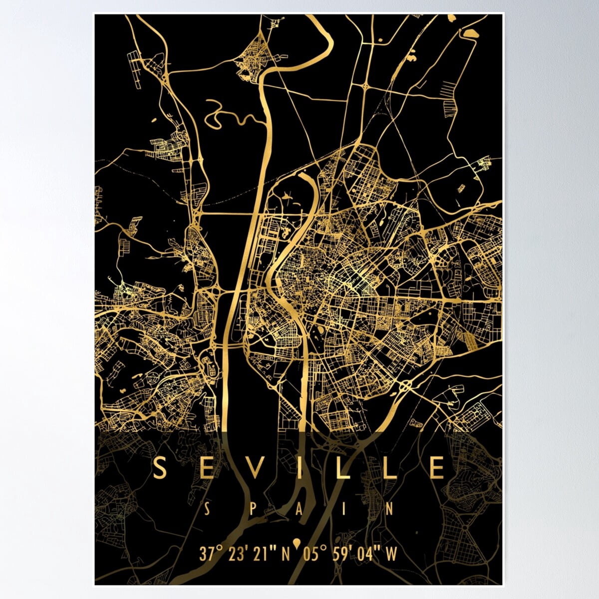 Seville Map Spain Poster Wall Art, Modern Wall Decor For Living Room ...
