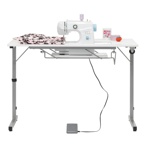 Rollaway II Compact Portable Folding Sewing Table, Silver/White ...