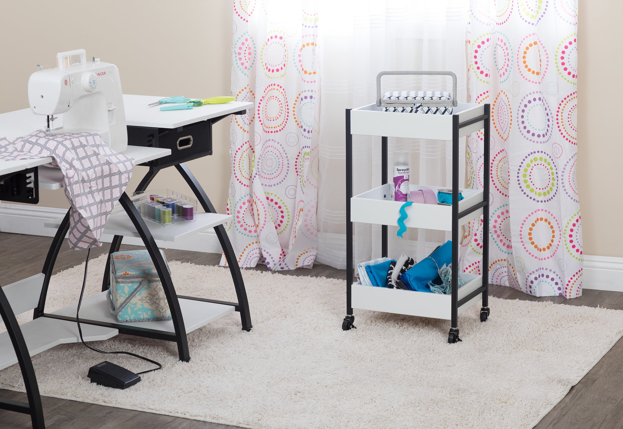 Sew Ready Home 3 Bin Rolling Storage Organizing Cart with White ...