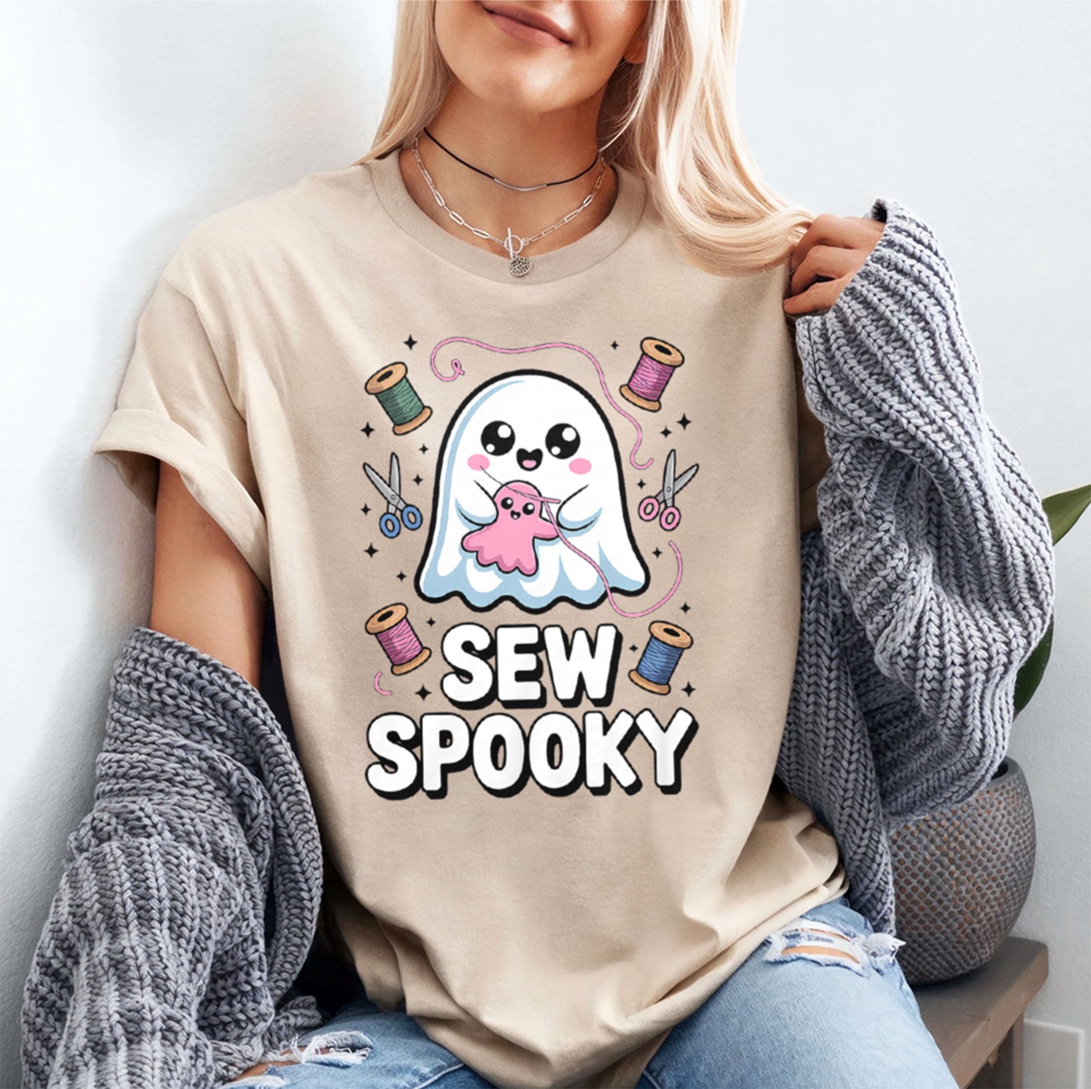 Sew Spooky Cute Girly Ghost Sewing Halloween Costume T-Shirt, Fullsizes ...