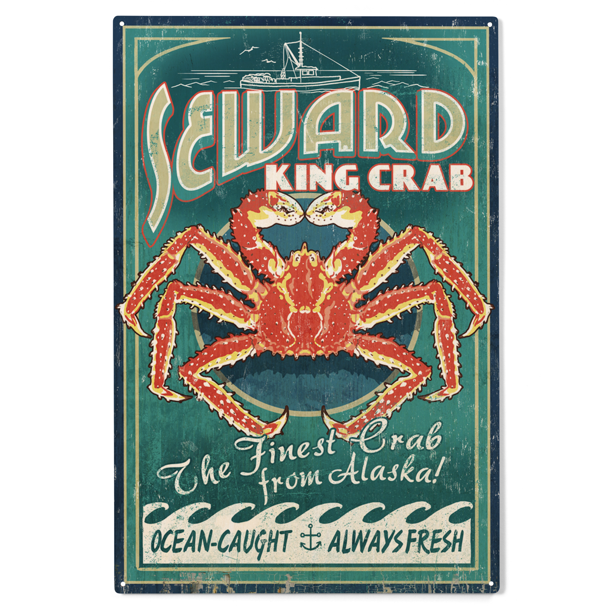 Seward, Alaska, King Crab Vintage Sign Birch Wood Wall Sign (10x15 ...