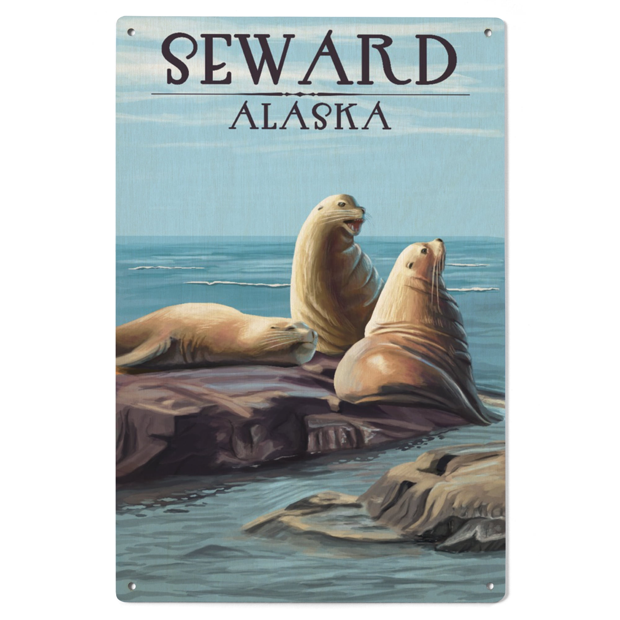 Seward, Alaska, Sea Lions Birch Wood Wall Sign (6x9 Rustic Home Decor ...