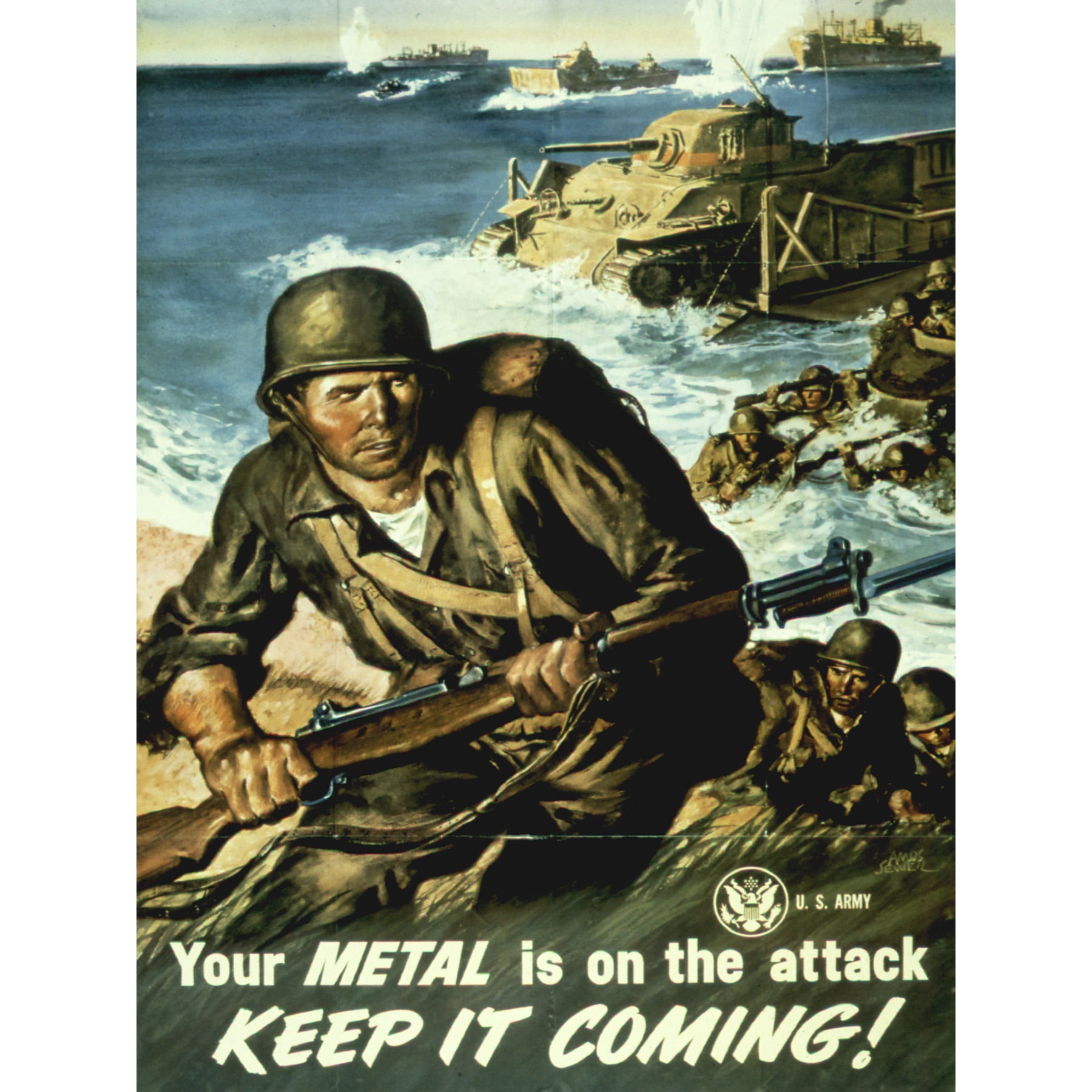 Sewell War WWII USA Metal Soldier Tank Advert Extra Large XL Wall Art ...
