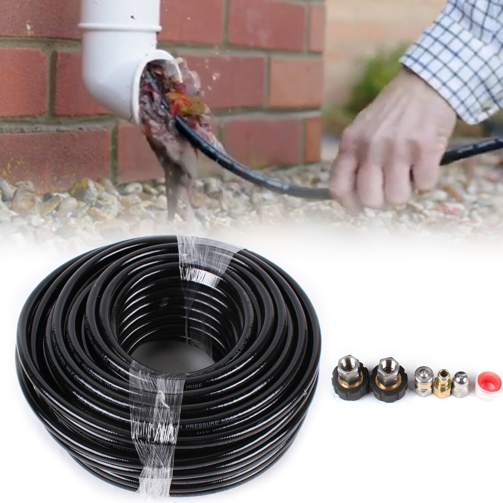 Sewer Jet Hose 100FT 1/4'' NPT Sewer Jetter Kit for Pressure Washer ...