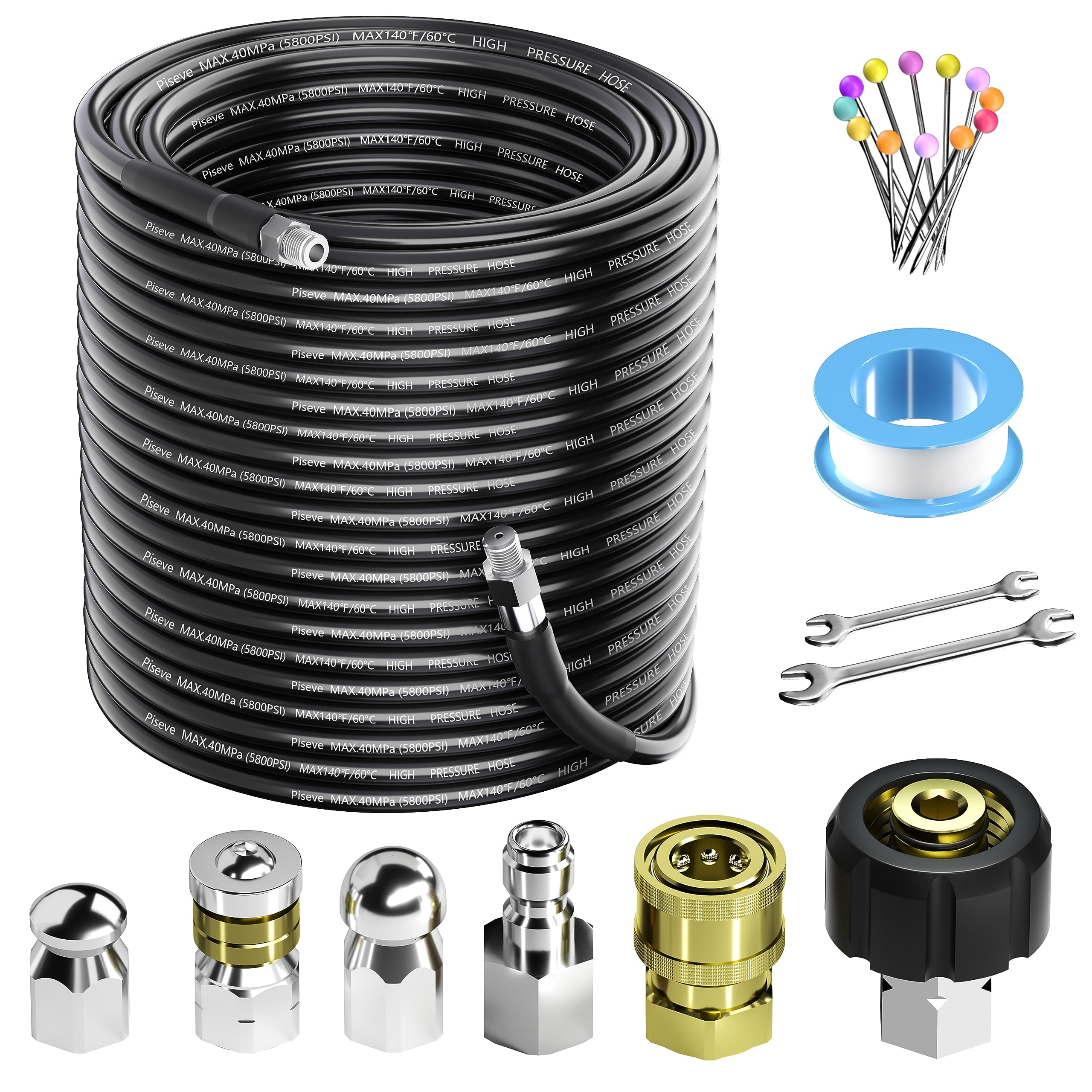 Sewer Jetter Kit 200FT for Pressure Washer 5800PSI Drain Cleaner Hose ...