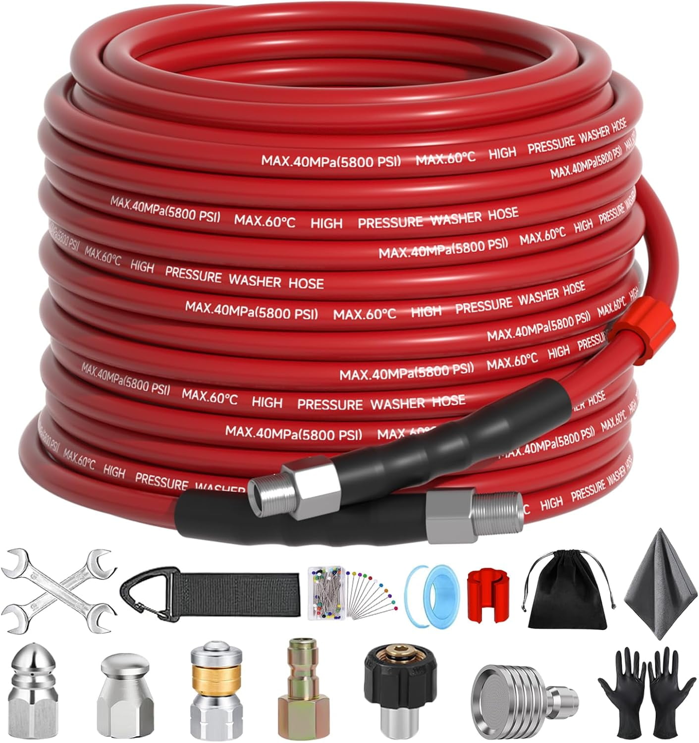 Sewer Jetter Kit 50FT for Pressure Washer, 5800 PSI Drain Cleaner Hose 1/4 Inch NPT with Spray ...