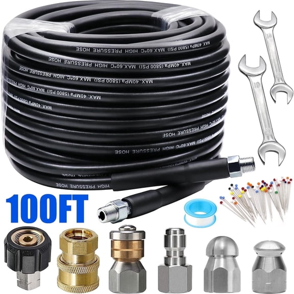 150FT Sewer Jetter Kit for Washer,1/4''NPT Drain Cleaner Hose 5800PSI ...